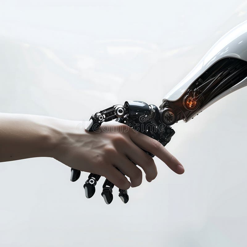 A Human Shaking Hand an AI Robot Stock Illustration - Illustration of ...