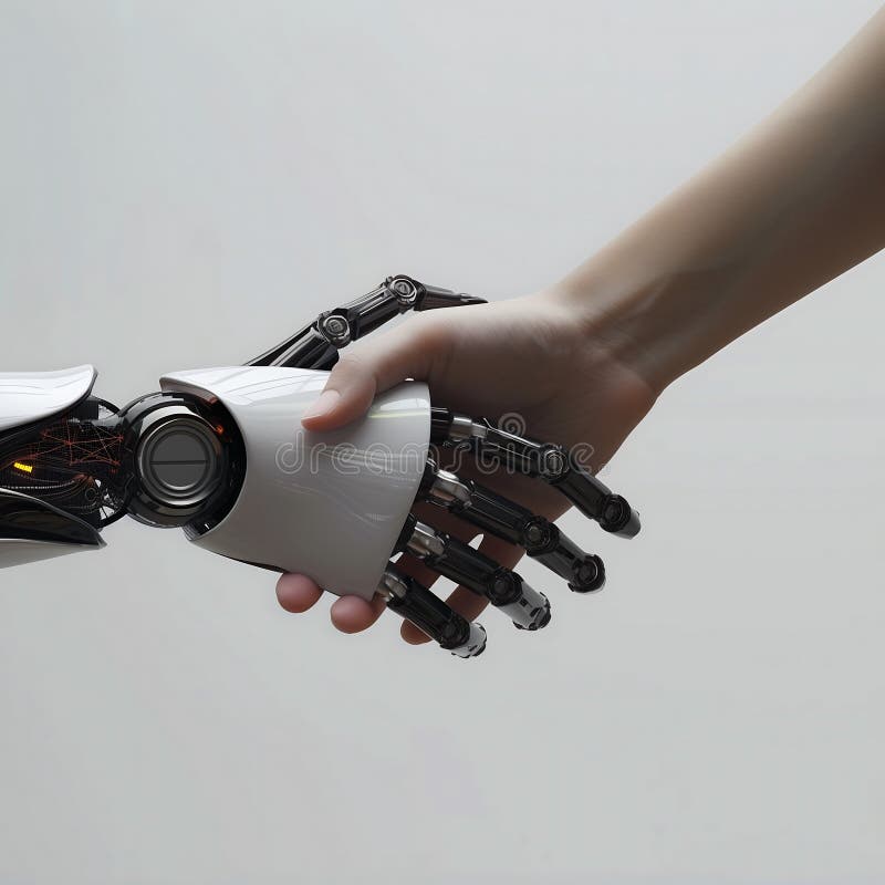 A Human Shaking Hand an AI Robot Stock Illustration - Illustration of ...
