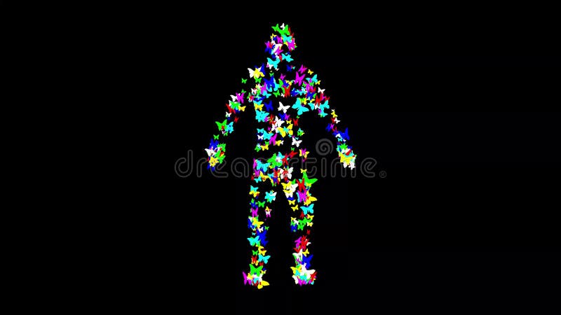 Human Shape with Colorful Butterflies on Plain Black Background Stock ...