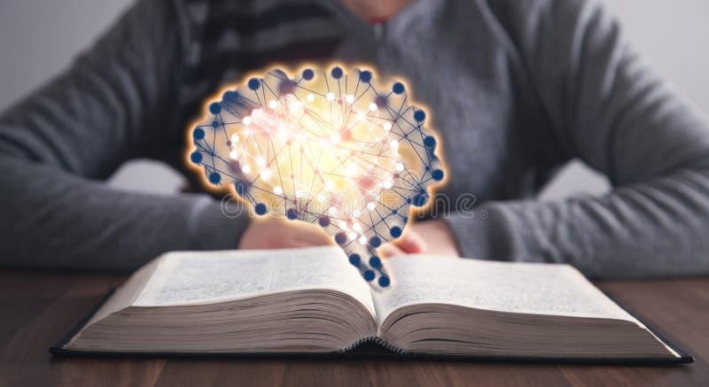 Human Showing Book with a Human Brain. Knowledge Stock Image - Image of ...