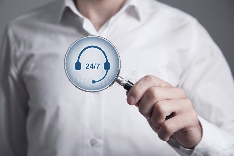 Human Showing 24 7 Service Sign Stock Photo - Image of hour, data ...