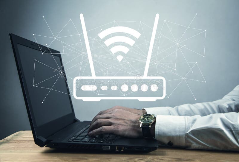 Human Showing a Wifi Router and Network Stock Image - Image of data ...