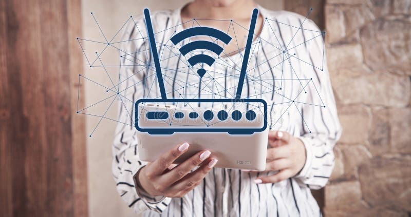 Human Showing a Wifi Router and Network Stock Image - Image of network ...