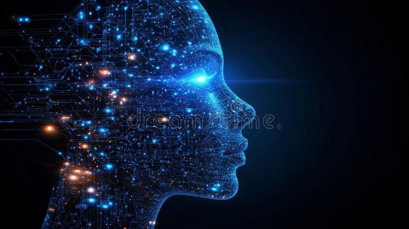 Digital Human Profile with Circuit Patterns in a Futuristic Setting ...