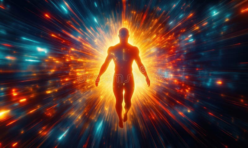 Human Silhouette Emerging from Vibrant Cosmic Explosion of Light and ...