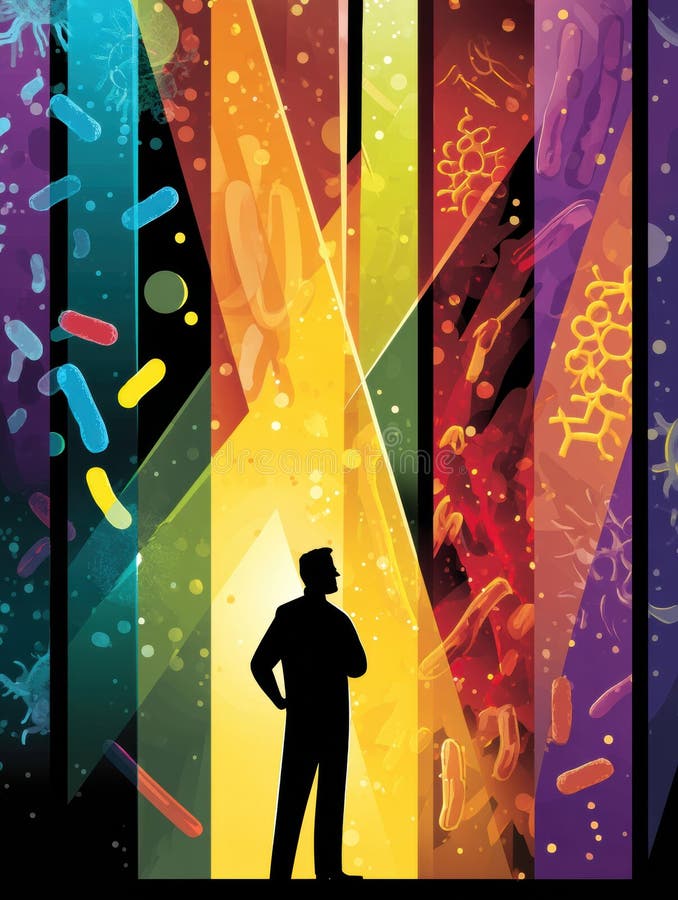 Human Silhouette Exploring a Vibrant Display of Multicolored Bacteria ...