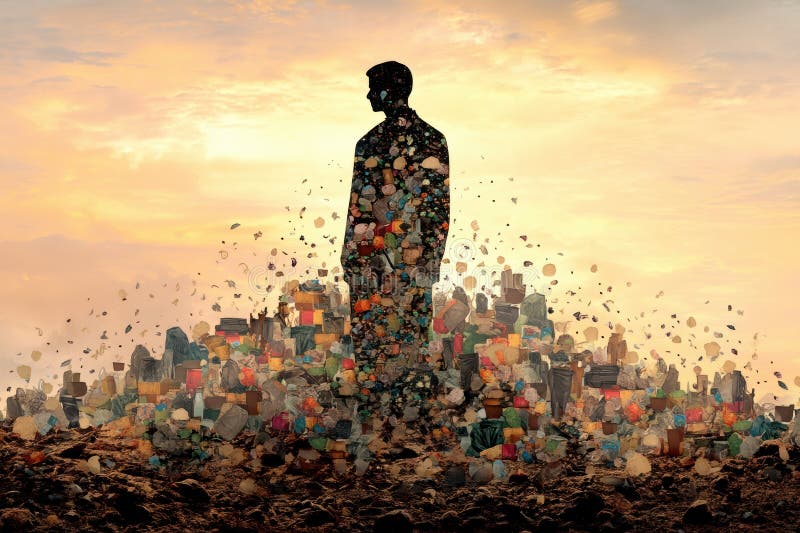 Human Silhouette Filled with Garbage Symbolizes Overconsumption and ...