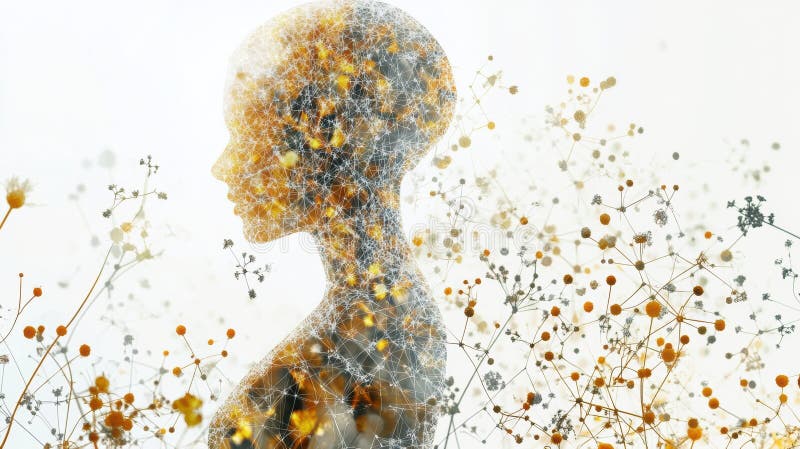 A Human Silhouette is Filled with Molecular Patterns and Diagrams ...