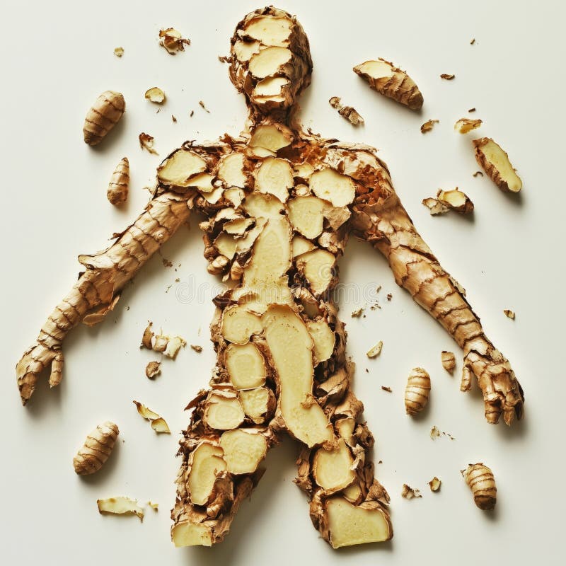 Human Silhouette Formed with Sliced Ginger Root on a White Background ...