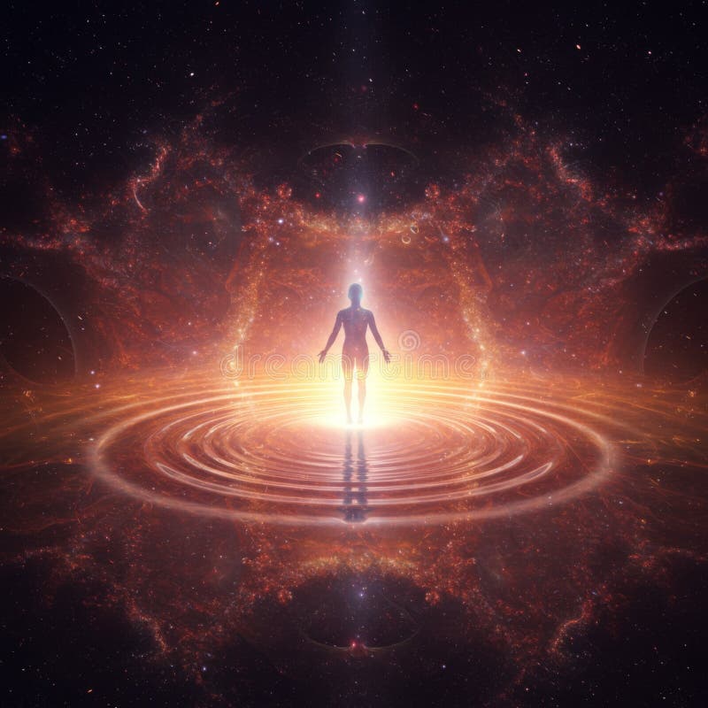 Human Silhouette in Glowing Cosmic Energy Field Stock Illustration ...