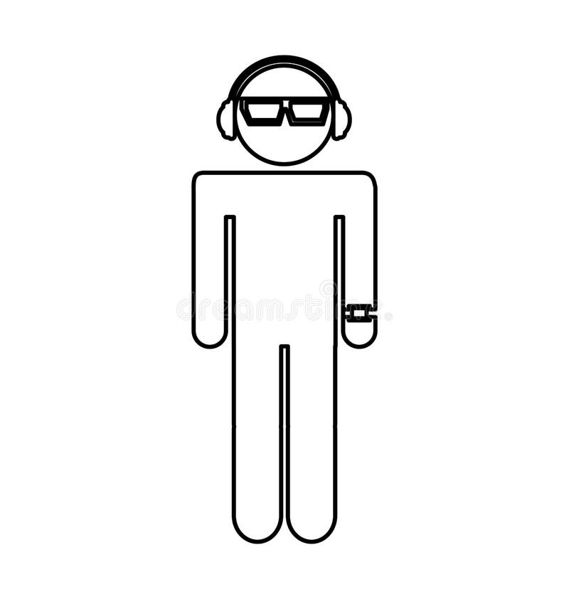 Human Silhouette with Headset Isolated Icon Stock Illustration ...
