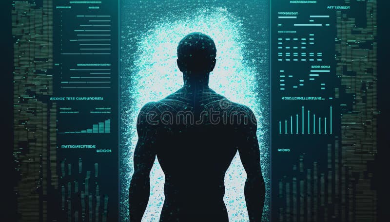 Human Silhouette Looking at a Large Digital Screen Stock Illustration ...