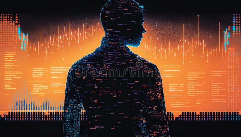 Human Silhouette Looking at a Large Digital Screen Stock Illustration ...