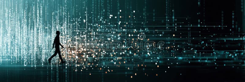 Silhouette Merging Binary Code Light Nodes Digital Landscape Stock ...