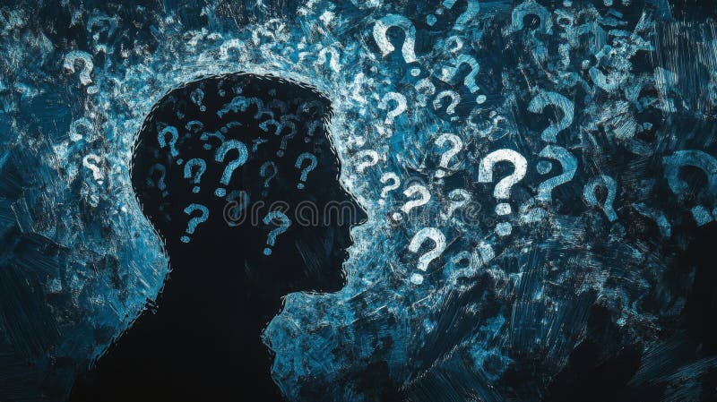 Human Silhouette with Questions in Contemplation Background Stock ...