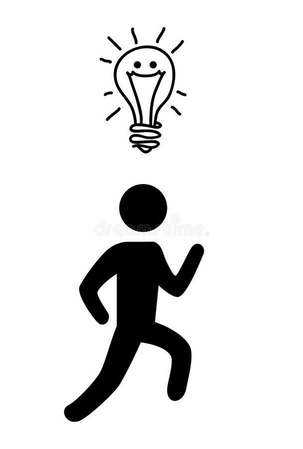 Human Silhouette Running with Bulb Idea Stock Illustration ...