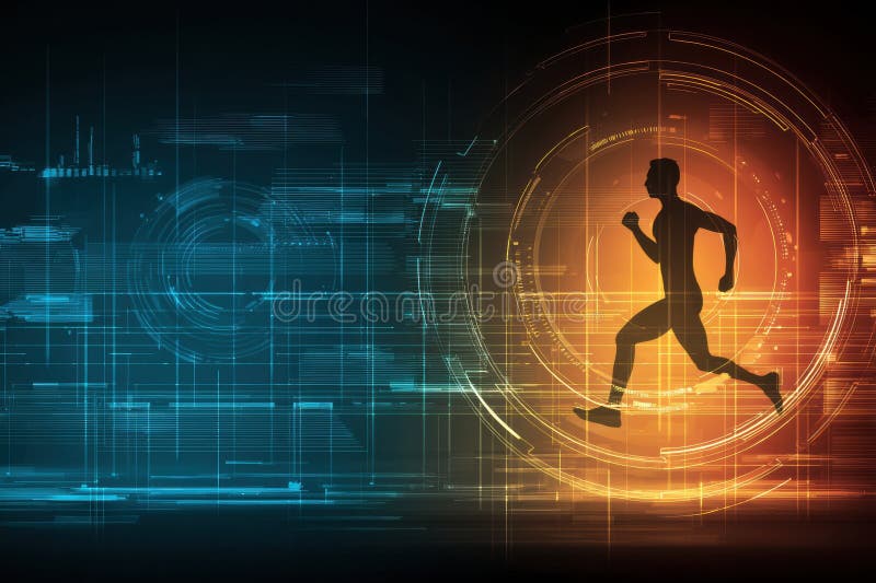Dynamic Human Running Silhouette Digital Hud Interface Futuristic ...