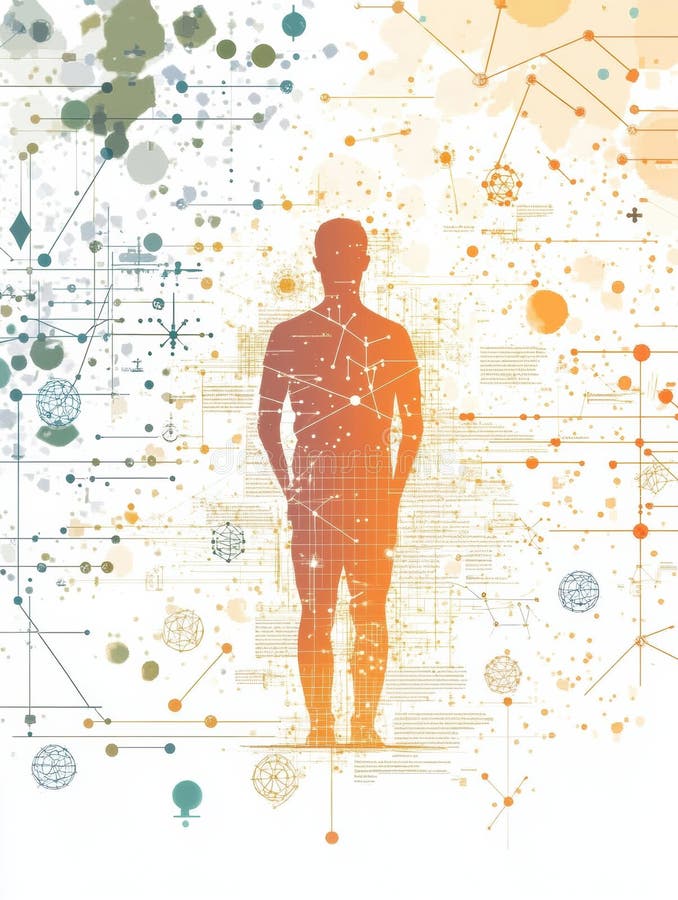 A Human Silhouette Stands Amid Colorful Molecular Structures and ...