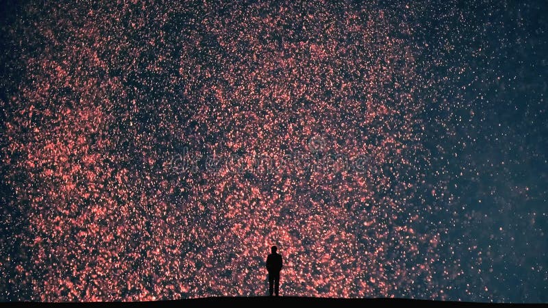 The Human Silhouette Stands on a Shiny Particles Background. Stock ...
