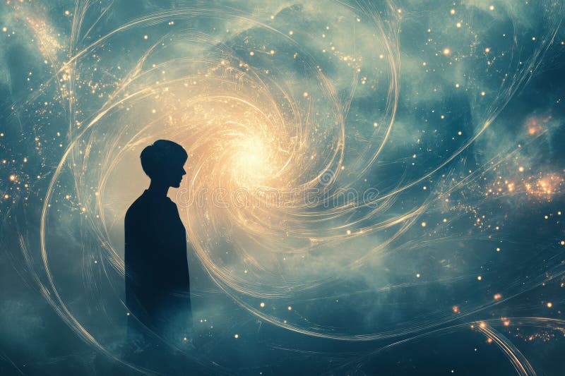 Human Silhouette Surrounded by Abstract Whirlwind of Lines Representing ...