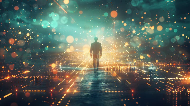 Human Silhouette Walking on a Path of Glowing Ideas, Creative Business ...