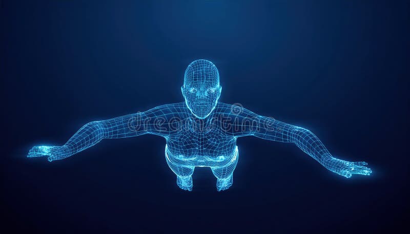 Human Silhouette Wireframe Model Diving into the Blue Depths Showcasing ...