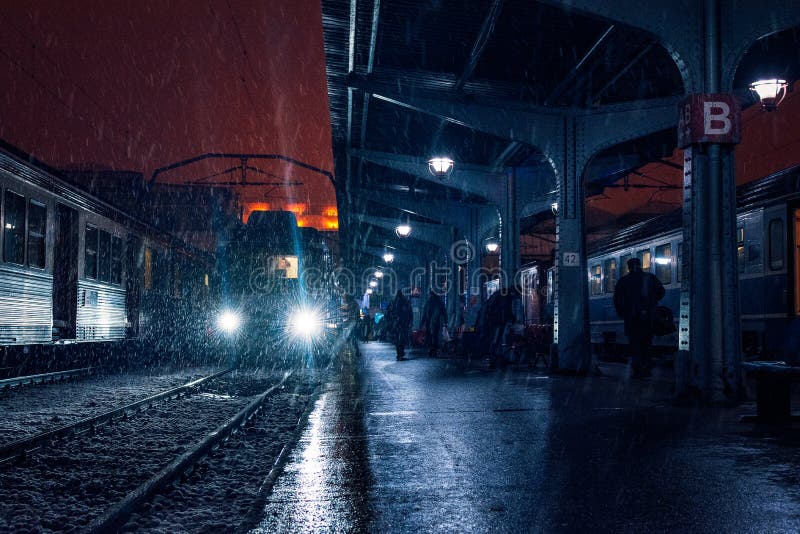 Human Silhouettes in the Dark on a Train Station on the Platform Stock ...