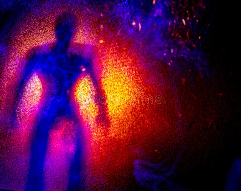 Human Silhouettes between Lights. Light Painting in the Dark Stock ...