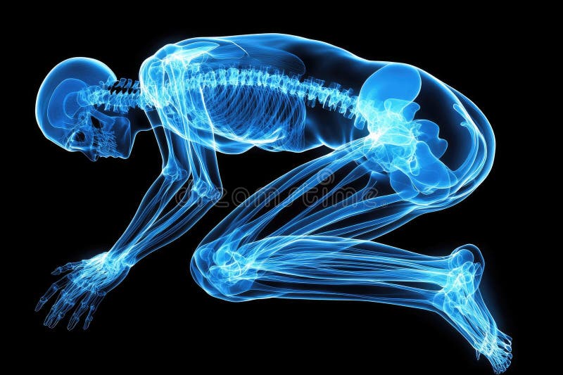 Human Skeletal System Anatomy, Kneeling Pose, 3D Rendering Stock ...