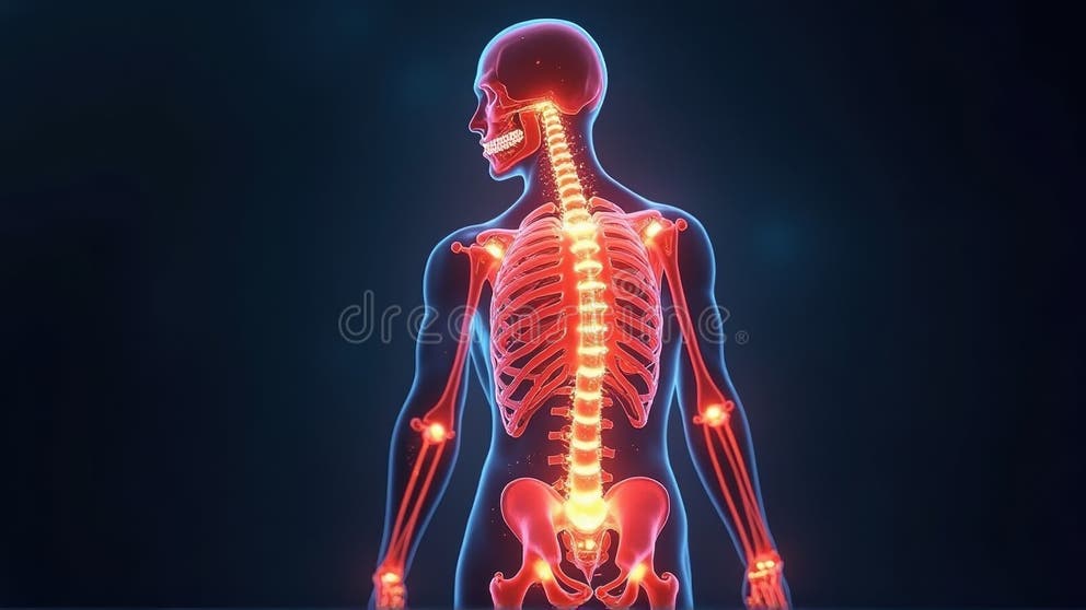 Human Skeletal System with Spinal Column, Intricate Visualization of ...