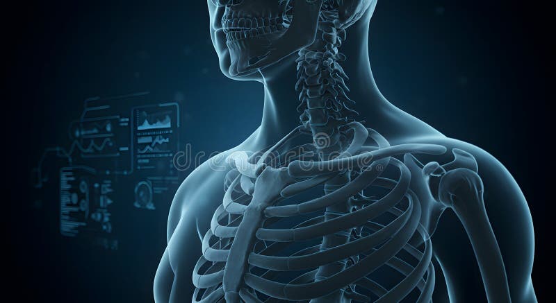 Human Skeletal System: Upper Torso and Neck Anatomy Stock Illustration ...