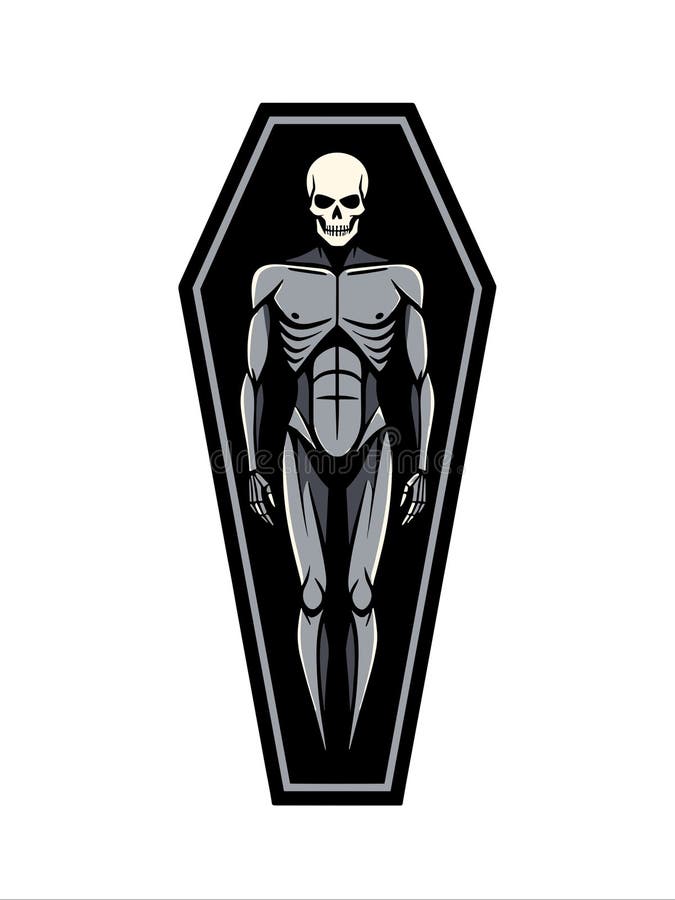Human Skeleton Body Lying Coffin Halloween Horror Illustration Stock ...