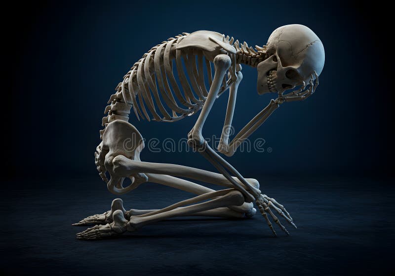 Human Skeleton Crouched in Sorrowful Pose Stock Illustration ...