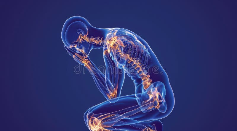 Human Skeleton in a Crouching Position Showing Joints and Bones ...