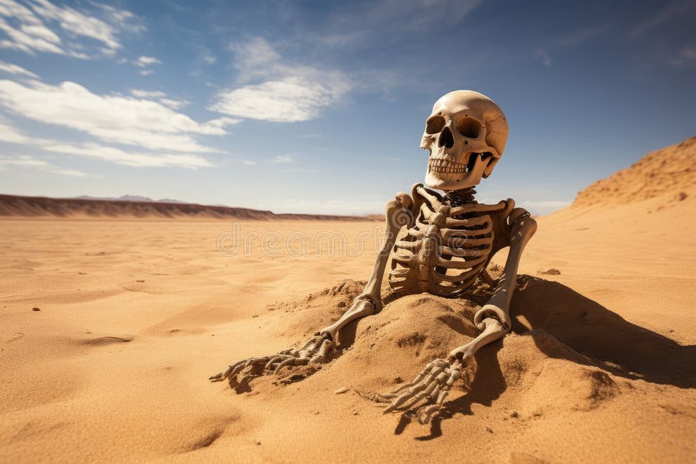 Human Skeleton in the Desert. Halloween Concept Stock Illustration ...