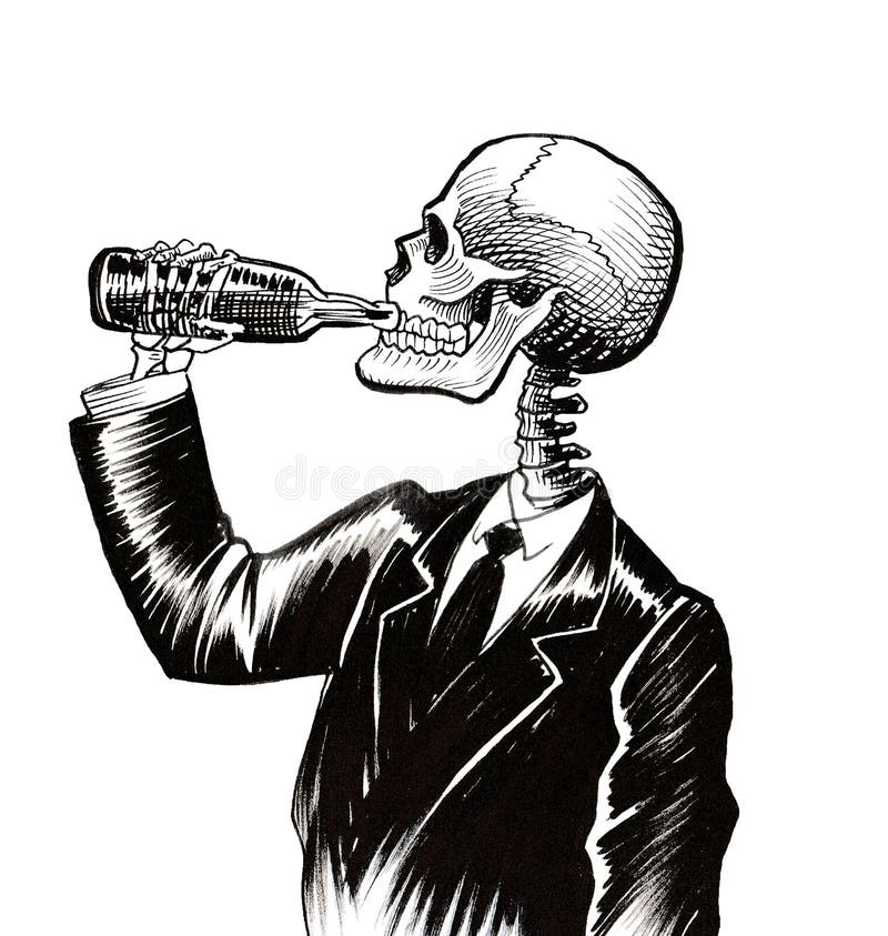 Human Skeleton Drinking a Bottle of Wine Stock Illustration ...