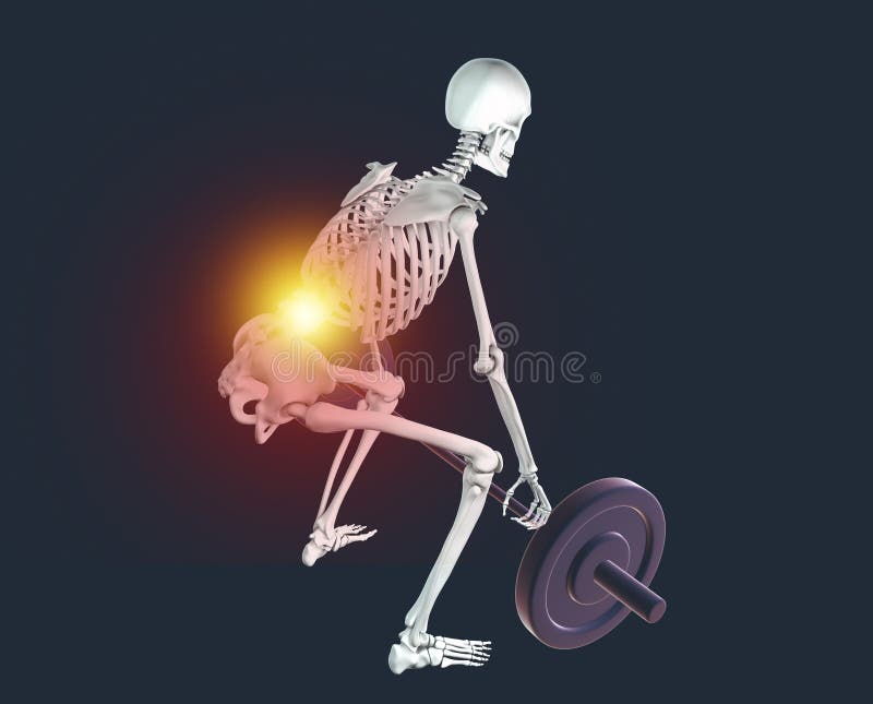 A Human Skeleton Experiencing Back Pain while Lifting a Barbell, 3d ...