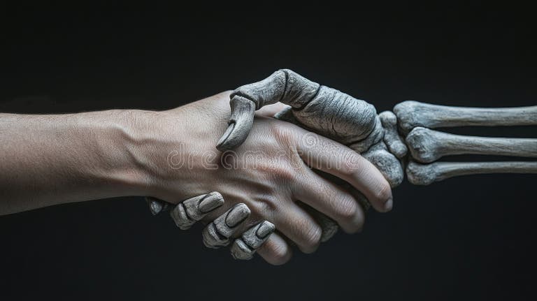 Human and Skeleton Handshake Symbolizing Unity between Humanity and ...