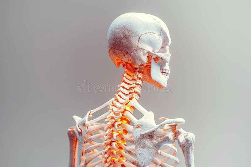 Human Skeleton with Highlighted Spine in Warm Glow on Light Background ...