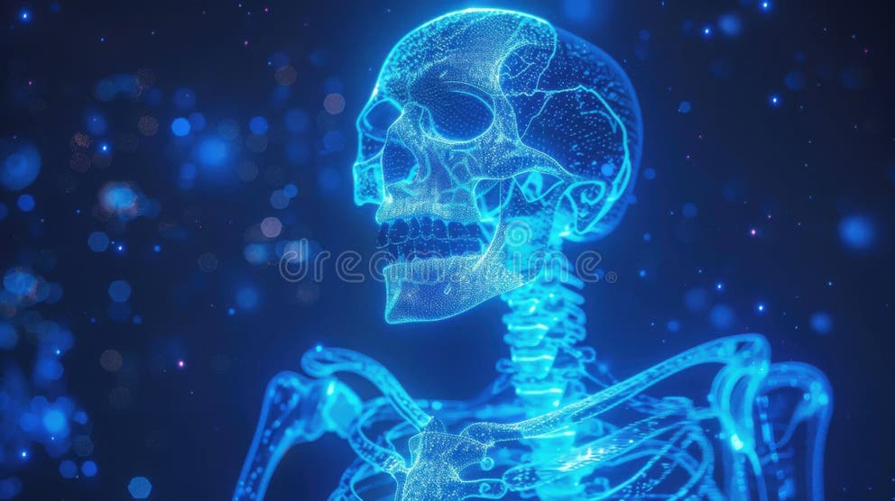 Human Skeleton, Isolated 3D Hologram. Stock Illustration - Illustration ...