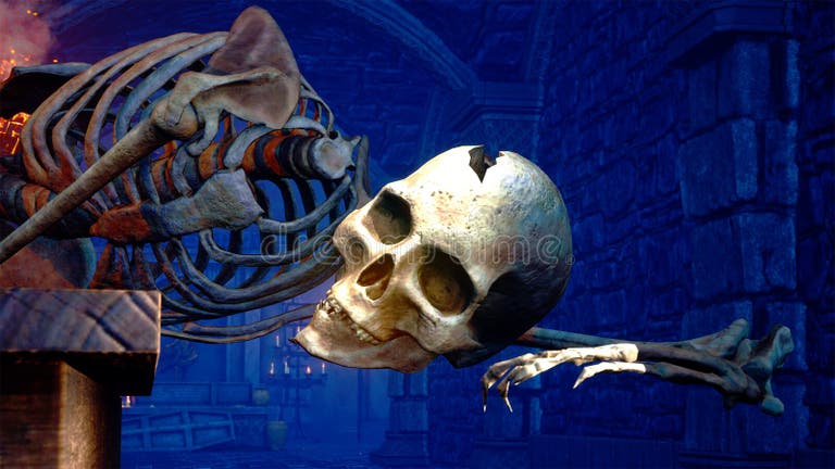 Human Skeleton in Medieval Dungeon 3d Rendering Stock Illustration ...