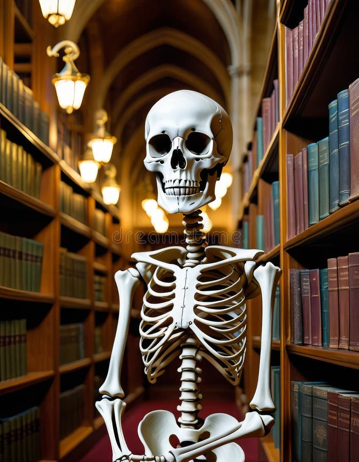 Skeletal Study in Library stock image. Image of books - 314351653