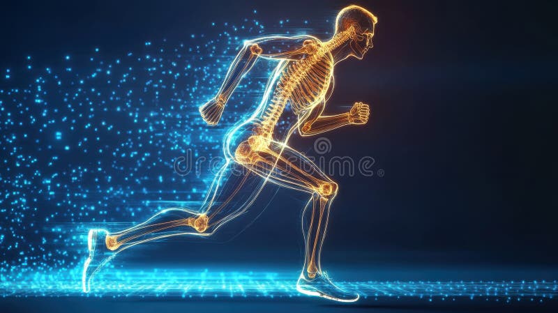 Human Skeleton in Motion with Highlighted Joints Running in a Digital ...