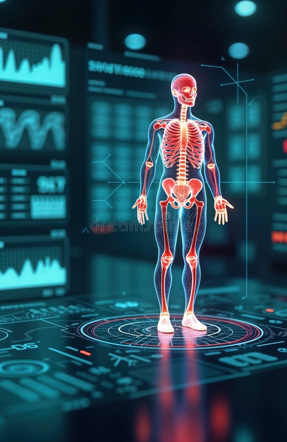 Human Skeleton Projected on Tech Interface. Medical Tech Innovation ...