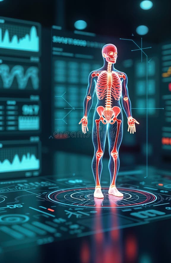 Human Skeleton Projected on Tech Interface. Medical Tech Innovation ...