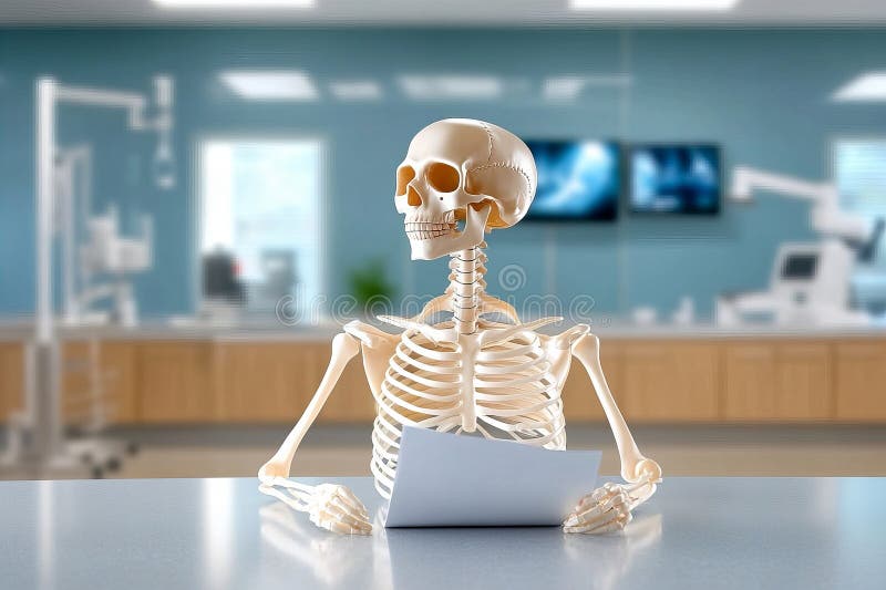 Human Skeleton Seated with Documents in Medical Office Setting Stock ...