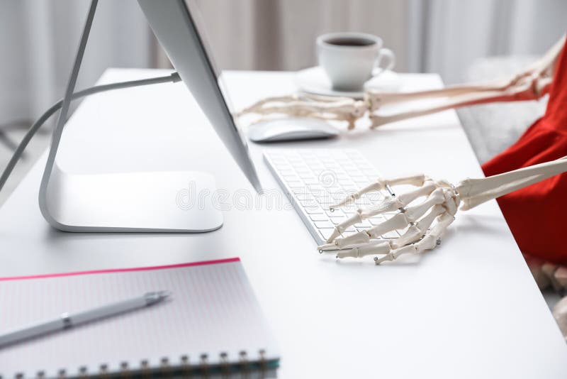 Human Skeleton at Table in Office Stock Image - Image of deadline, room ...
