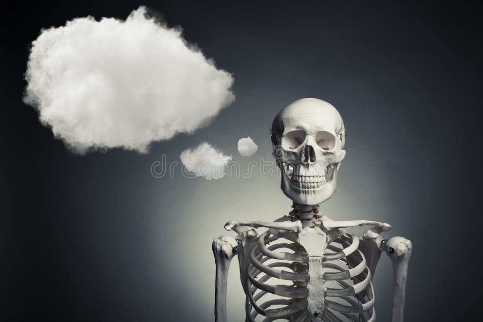 Human Skeleton Thinking on a Grey Background Stock Image - Image of ...