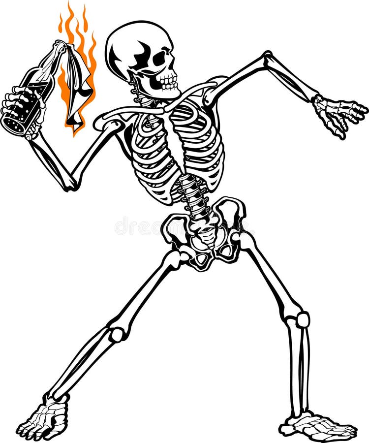 Human Skeleton Throwing an Ignited Molotov Cocktail Stock Vector ...