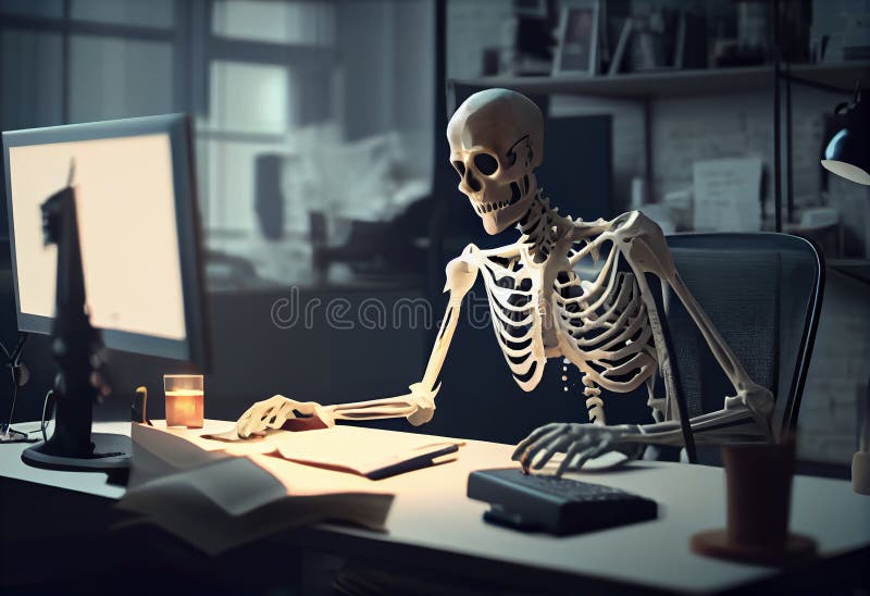 Human Skeleton Using Laptop at Table in Office Stock Illustration ...
